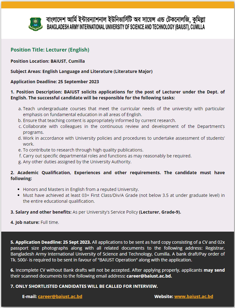 BAIUST Job Circular 2024 - www.baiust.ac.bd | BD Govt Job