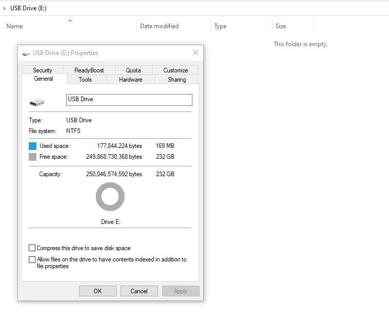 Защо имам 169 заети мегабайта, ако флашката всъщност е празна ...