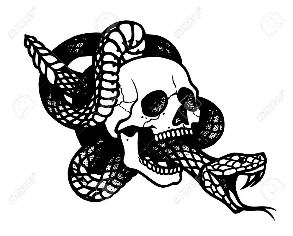 109640453 tattoo with skull and snake traditional black dot styl — Postimages