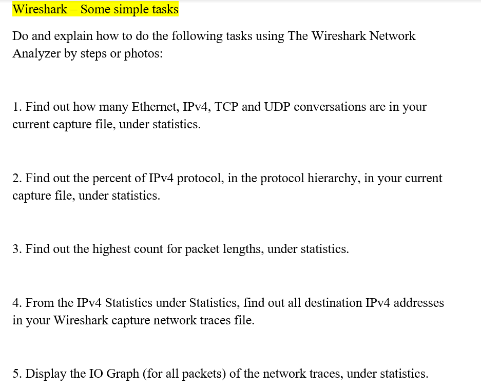 Solved Wireshark- Some simple tasks Do and explain how to do | Chegg.com