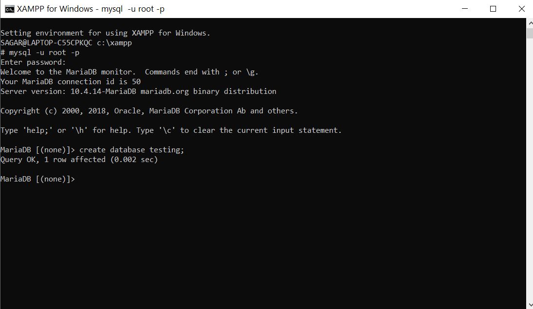 create-mysql-database-xampp-shell-mysql-e-siksha