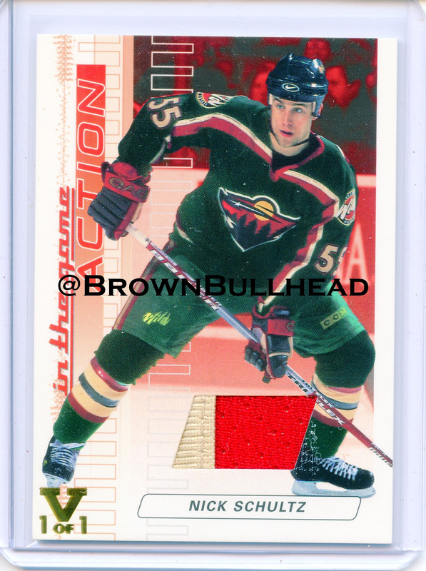 2003 04 ITG Action Jerseys M 075 [ Nick Schultz] [ Minnesota Wild] [ Ruby] [ 500] [swatch=gold ...