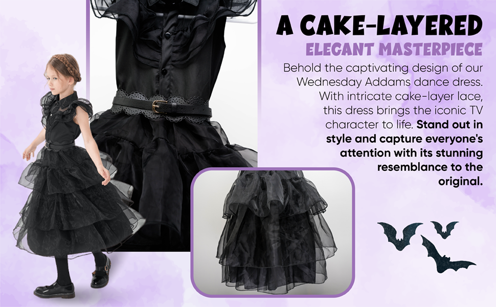 Rochie Carnaval Cosplay Wednesday Addams pentru copii, Party Chili ...