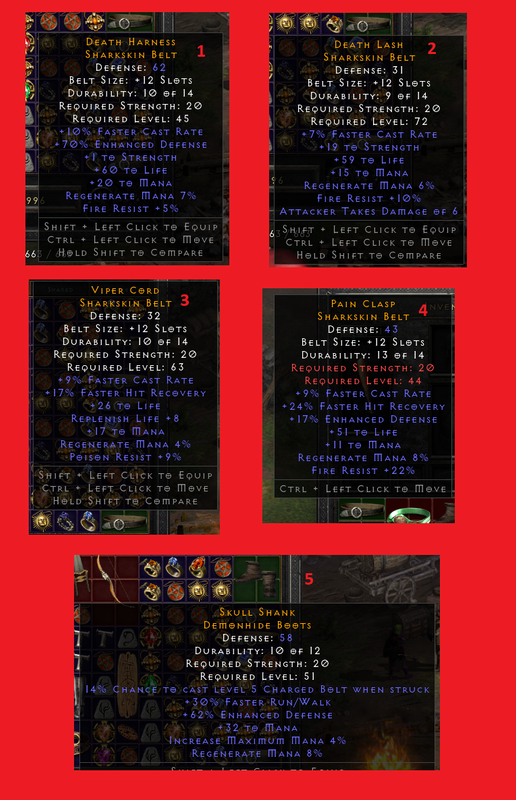 Craft Belt - 9%fcr 24%fhr 51life 1xmana 22%fireres - Topic - d2jsp