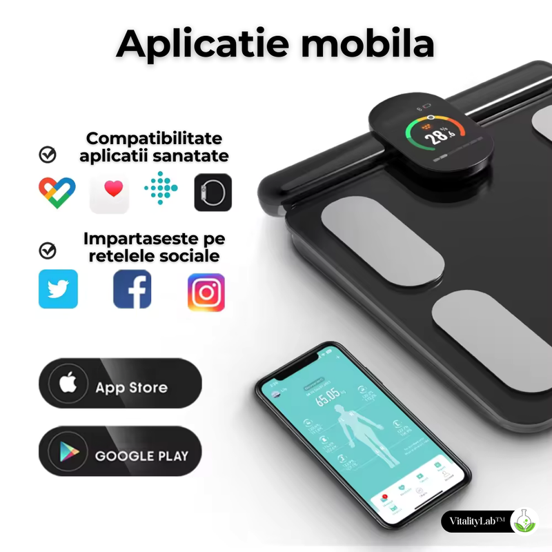 Cantar inteligent Vitality Lab™ Pro Scan, 28 indicatori corporali, 8 ...