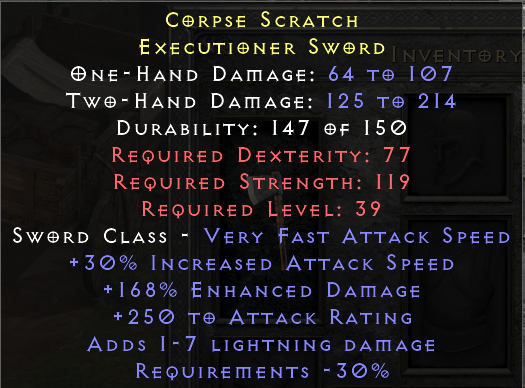 Exec Sword 130% + Ed With -30% Req And Triple Dura - Topic - d2jsp