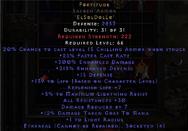 Perfect Ethereal Sacred Armor Fort 15/1.5lpl/30@ - Topic - d2jsp