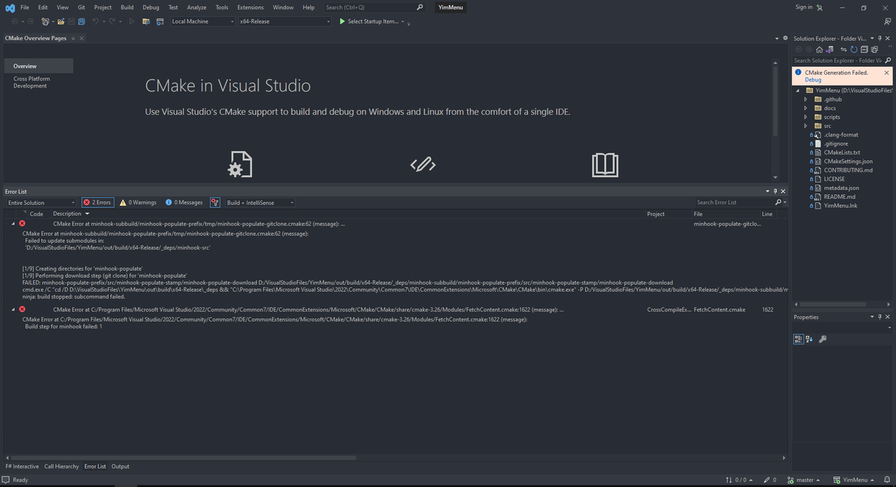 [Build]: CMake Error at minhook · Issue #2049 · YimMenu/YimMenu · GitHub