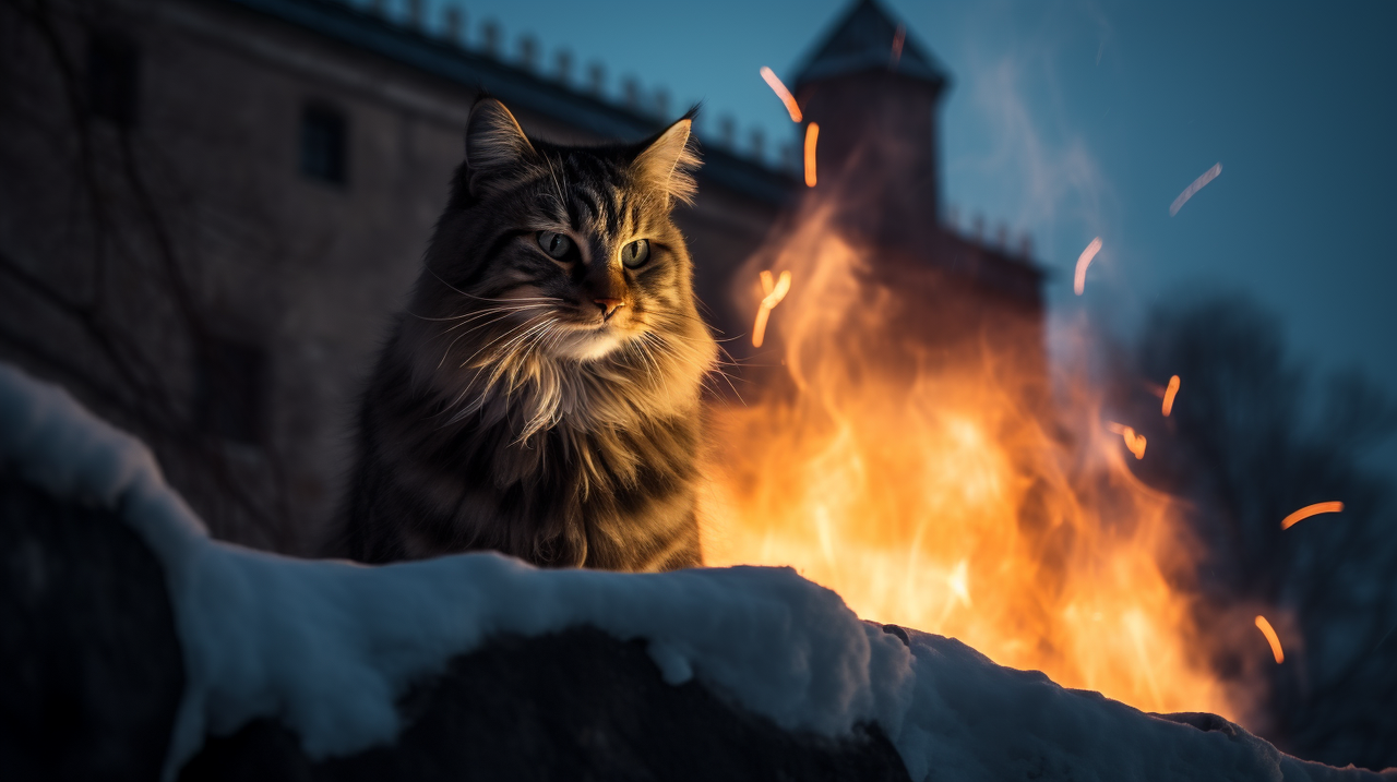 Giobbi To the siberian cat trying to extinguish the fire in the de3115c5 f6e6 4459 8511 ...