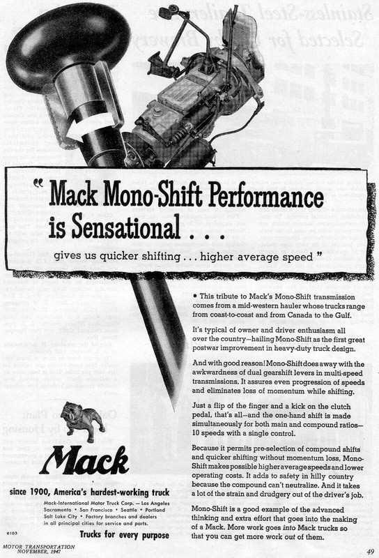 Mack '47 Mono Shift Motor Transportation Nov '47 — Postimages