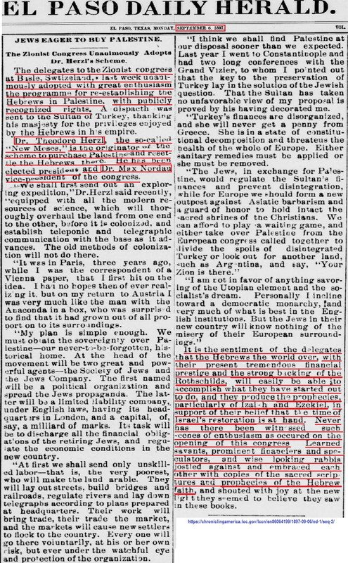 Globalism The El Paso Daily Herald September 1897 1st Zion — Postimages