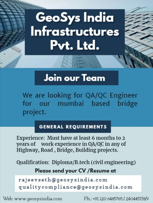 Geosys India Infrastructures Pvt Ltd Recruitment 2022 | QA/QC Engineer ...
