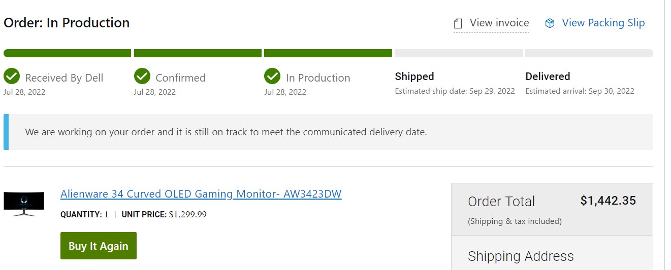 I thought that the AWD3423DW were delayed? Hope It isnt one that was ...
