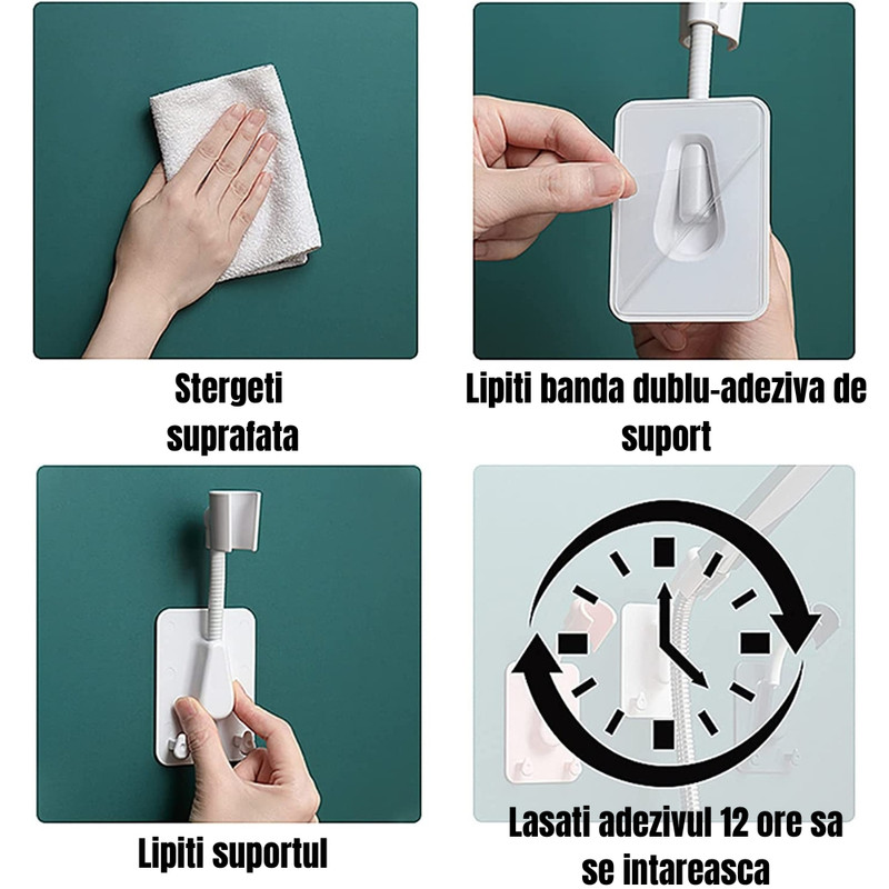 Suport para dus, cu Adeziv, brat Metalic Flexibil, 15 cm, Alb - eMAG.ro