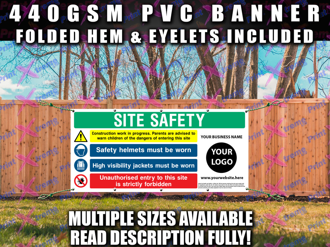 SITE SAFETY PERSONALISED BANNER SIGN SIGNS BUILDING CONSTRUCTION