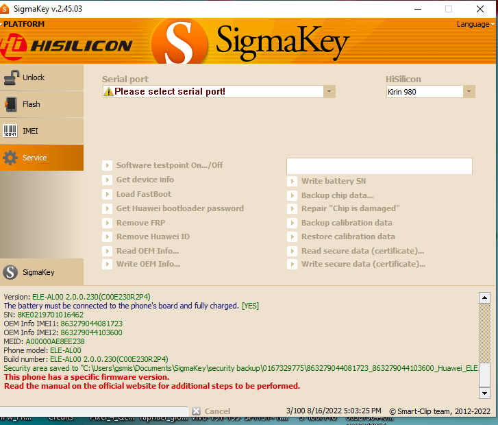 Huawei ALE-AL00 reset ID HarmonyOS done with Sigmakey - GSM-Forum