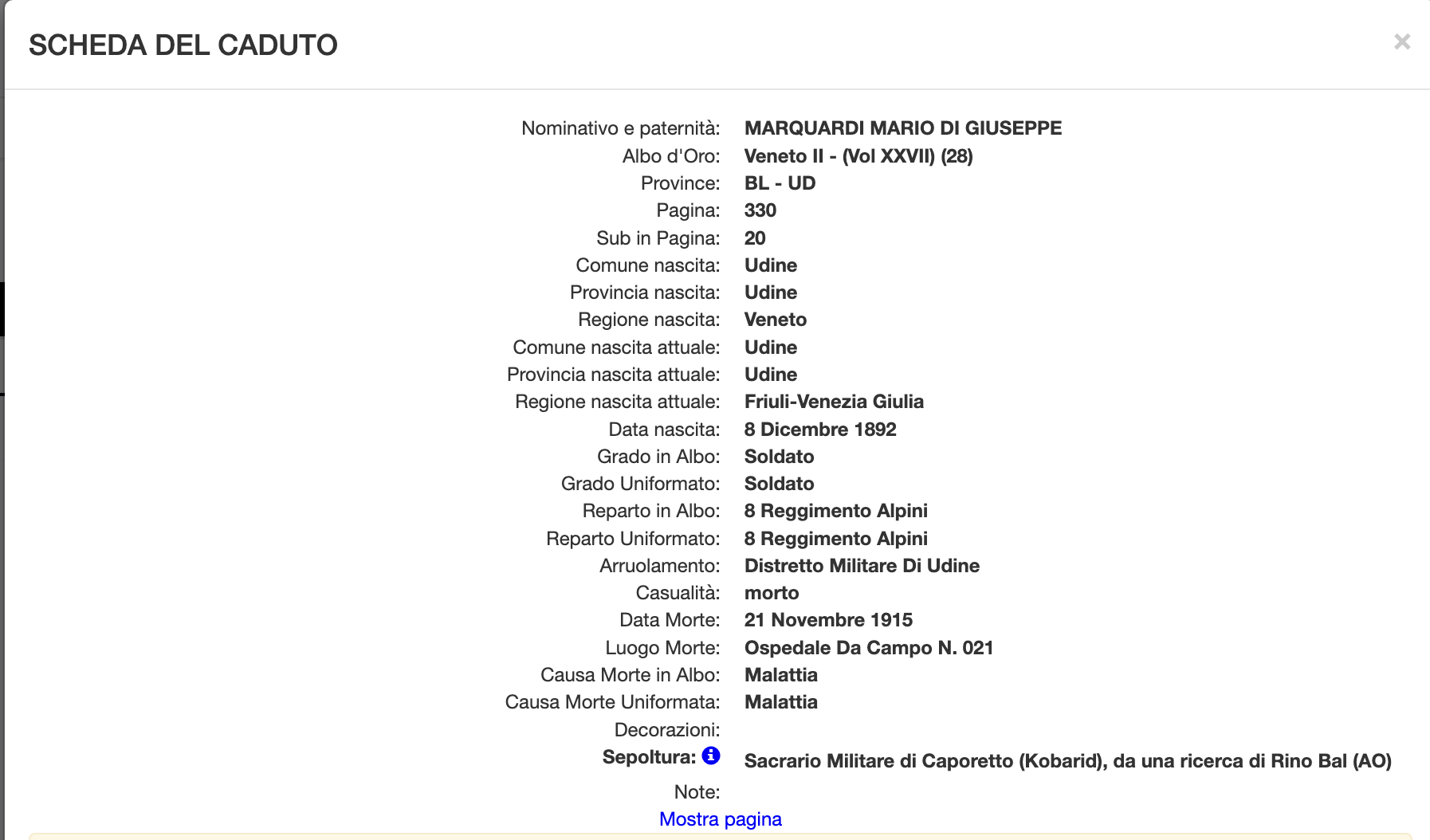 allocazione spoglie Marquardi Mario di Giuseppe 1815 — Postimages